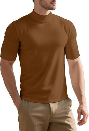 Generic T-shirt extensible d&eacute;contract&eacute; &agrave; col roul&eacute; pour homme, uni, polyvalent, confortable, respirant, coupe ajust&eacute;e, basique &agrave; manches courtes, pour lext&eacute;ri