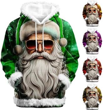 Generic Sweat à capuche de Noël hideux pour homme - Sweat-shirt à manches longues - Avec bordure en peluche - Costume de Noël amusant - Cadeau de vacances ave