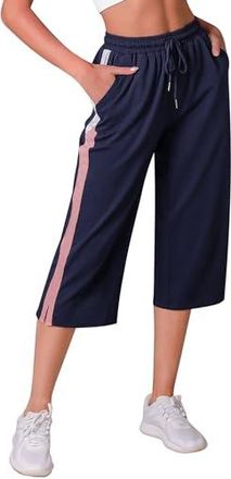 iClosam Pantalon Jogging Femme Coton Pantalons de Sport Été Longueur 3/4 Pantalon de Survêtement Taille Haute Pantalons Décontractés Couleur Contrastée pour R