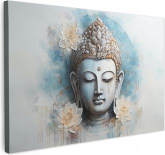 MuchoWow © Bilder Groß 120x80 cm XXL Wohnzimmer Deko Modern Wandbild Kunstdruck auf Leinwand Bild Schlafzimmer über Bett Room Decor Geschenke Buddha - Zen - Bl