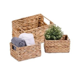 Relaxdays Relaxdas Panier de Rangement, lot Pratique de 3 corbeilles, eichhornia, Design tress&eacute;, 2 Petits et 1 Grand, Nature