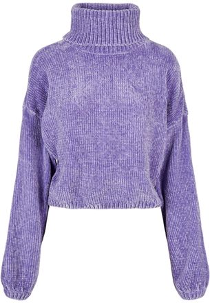 Urban Classics Damen Sweatshirt Ladies Short Chenille Turtleneck Sweater Lavender XS