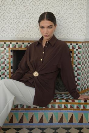 Trendyol Modest Damen Braun Einfarbig Lang Oversize Modest Hemden