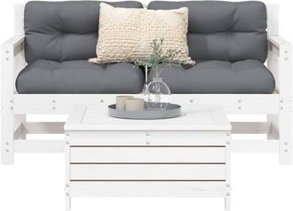 vidaXL Salon de jardin 3 pcs blanc bois de pin massif Vidaxl