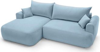 Selsey Ovo - Ecksofa mit Schlaffunktion, Stauraum und Samtbezug, Hellblau, links - Selsey