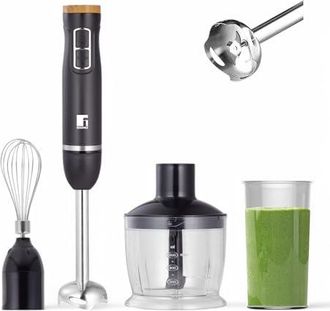 Bergner OLIVAR | Stabmixer 1000 W im Set | 2 Geschwindigkeiten | Abnehmbare Edelstahlwelle | Zerkleinerer 600 ml | R&uuml;hrstab & Messbecher 600 ml | Spritzschutz
