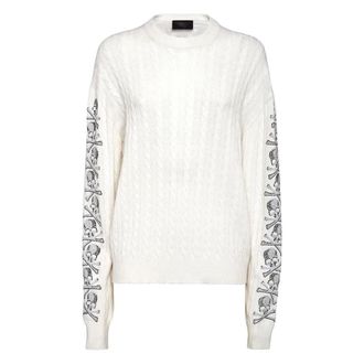 Philipp Plein Femme, Pulls, Blanc, Taille: 36 FR Pullover Col Rond Skull