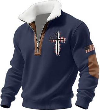 Generic Sweat-shirt sans capuche pour homme - Col roul&eacute; avec fermeture &eacute;clair 1/4 - T-shirt &agrave; manches longues - Col montant - T-shirt dext&eacute;rieur - Pull en pol