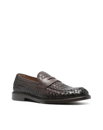 Doucal's Mens Woven Calf Leather Moccasin Dark Brown Straw-Dark Shoe Straw/dark