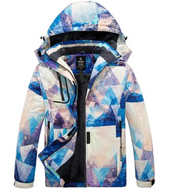 Wantdo Damen Berg Ski Jacke W&auml;rmer Winter Fleece M&auml;ntel Wasserdichter Atmungsaktive RegenM&auml;ntel Outdoor Kapuzen Windbreaker Jacken Bergflora S