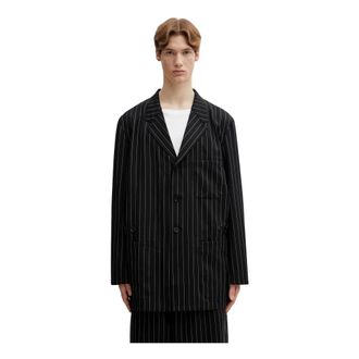 Yohji Yamamoto Blazer en laine fine &agrave; rayures diplomatiques - Homme - Vestes - Noir - Taille: M