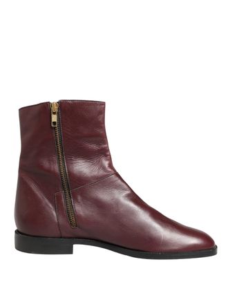 Dolce & Gabbana Womens Maroon Leather Flats Biker Ankle Boots Shoes