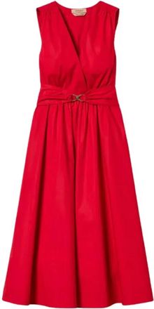 Twinset Femme, Robes, Rouge, Taille: 38 FR Robe Longuette Crois&eacute;e &agrave; Col en V