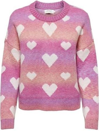 Only Onlaida L/S Heart Pull Cc Knt Femme Sweater, Lavendula/Detail:azalea Pink/French Vanilla/ W. Cd Hearts, XL