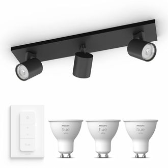 Philips Hue Runner Aufbaustrahler (Schwarz) - Warmwei&szlig;es Licht - inkl. Hue Dimmschalter - Deckenstrahler 3 Flammig - GU10 - Hue White