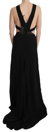 John Richmond Womens Black Crystal Leather Gown Flare Dress