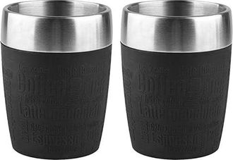 Emsa 514514 Isolier-Trinkbecher, Mobil genießen, 200 ml, Dreh- Trinkverschluss, Schwarz, Travel Cup, 1 Stück (2er Pack)