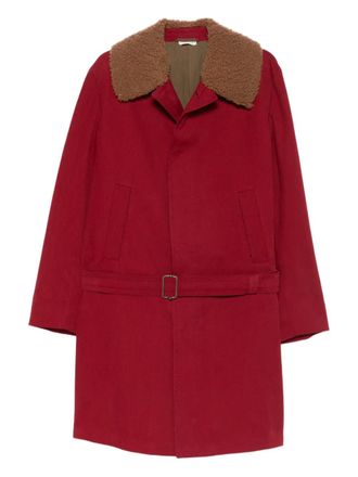 Romeo Gigli manteau ceintur&eacute; en peau lain&eacute;e (ann&eacute;es 1990) - Rouge