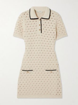 Frame Denim The Bauble Minikleid Aus Baumwolle In Lochstrick Mit Paspeln - Creme