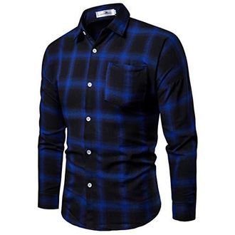 Generic Chemise &agrave; carreaux &agrave; manches longues pour hommes : chemise de b&ucirc;cheron avec boutonn&eacute; chemise sup&eacute;rieure avec col rabattu chemise d&eacute;contract&eacute;e avec poc