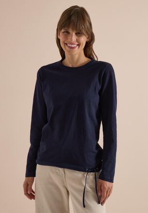 Cecil Langarmshirt CECIL, Damen, Gr. XXL (46), blau (urban dunkelblau), Web, 100% Baumwolle, unifarben, normal normal, Rundhals, abgesteppt, Shirts Langarms