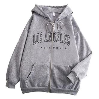 Generic 2026 Sweat &agrave; capuche &agrave; manches longues avec fermeture &eacute;clair pour femme Imprim&eacute; lettres, gris, XXL