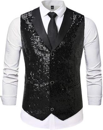 Generic DENGJIAMY Gilet Veste pour homme d&eacute;t&eacute; tendance &agrave; paillettes Chemise sans manches Disco Rave Tenues Discoth&egrave;que D&eacute;bardeurs pour hommes Coupe ajust&eacute;e sa