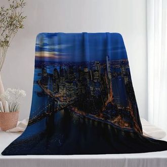 Generic Plaid Polaire Bleu Fonc&eacute;, Couverture Plaid Canap&eacute; Taille en Flanelle Douce et Chaude Architecture Skyline De New York Confortable pour Enfants Adultes