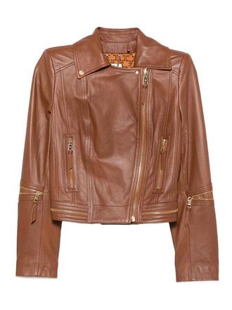 Elisabetta Franchi Manteau En Cuir - Marron