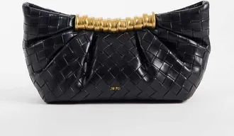 JW PEI Leia pochette fan en noir &agrave; effet tress&eacute; emboss&eacute;