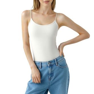 Alexis Leroy D&eacute;bardeur Femme Bretelles Minces Ourlet Fronc&eacute; Cami Basique Casual sans Manches Blanc M