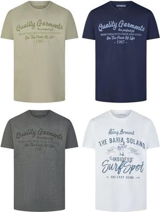 Riverso RIVLeon - Lot de 4 t-shirts &agrave; col rond et manches courtes pour homme - 100 % coton - Coupe droite - Vert, bleu, blanc, gris, rouge, orange - Taille S,