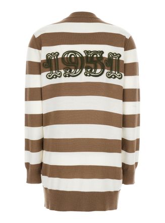 Max Mara Womens Cardigan Beige Multicolour Virgin Wool Tops Top