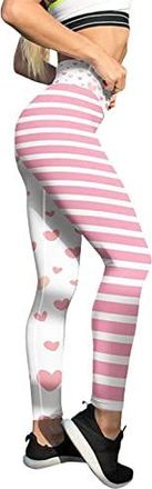 Generic Legging de sport 2026 pour femme - Motif rayures - Pour Pilates, course &agrave; pied, yoga, Saint-Valentin, rose, XXL