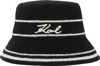 Karl Lagerfeld Caps & M&uuml;tzen - Gestrickter Signature-Bucket Hat Hut - Gr. ONE SIZE - in Schwarz - f&uuml;r Damen