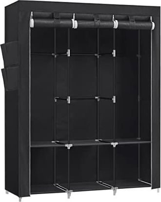 Songmics Armoire, Penderie avec 3 Tringles à Vêtements, Étagères, 4 Pochettes Latérales, en Tissu, Portant à Vêtements, 45 x 130 x 167 cm, Noir dencre RYG092B0