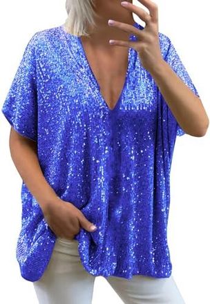 Generic Blouse Tops Brillantes Femmes Casual Haut Court Brillante À Sequins Sweatshirt Chemise Top Manches Longues Oversize Tenues De Brillantes Clubbing Bal 