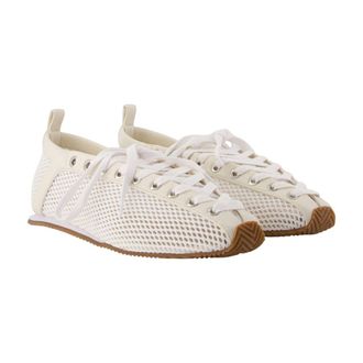 Ganni Womens Mesh And Leather Ballerina White