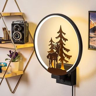 Opviq Elegant Wall Lamp, Black & Copper, 30 x 36 x 10 cm | 100% Metal, IP 44, Max 12W, 200 cm Cable, On/Off Switch | Perfect for Glam & Nature-Inspired Deco