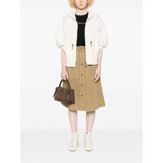 Moncler Puff Sleeve Cotton Knit Hooded Zip Jacket - White