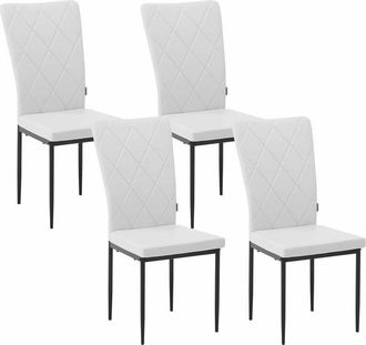 Woltu Woltu - Lot de 4 Chaises Salle à Manger en Faux Cuir et Métal, Chaise de Cuisine avec Dossier Haut, Blanc