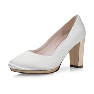 Rainbow Club Brautschuhe Clair - Damen, Pumps, Plateau, Ivory/Creme, Satin, Bequem Gepolstert, Hochzeitsschuhe, Rose/Gold Blockabsatz Gr. 38 (UK 5)
