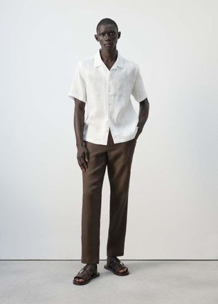 Mango Chemise 100 % lin col bowling blanc - Homme - XL - MANGO MAN