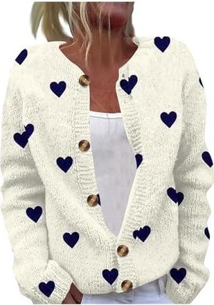 Generic Cardigan d&eacute;contract&eacute; imprim&eacute; pour la Saint-Valentin 2026, blanc, M