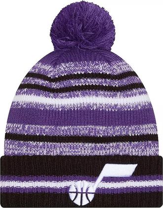New Era Utah Jazz Sideline Sport Strickm&uuml;tze mit B&uuml;ndchen, Schwarz gestreift, NBA Cheer Cuff Knit Cap