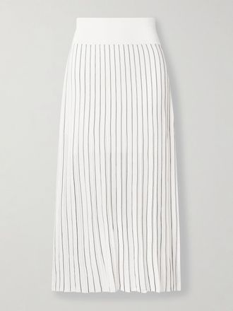 Maria McManus Jupe Midi En Mailles Stretch À Rayures Et À Plis - Blanc cassé