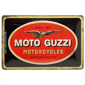 Nostalgic Art Retro Blechschild, 20 x 30 cm, Moto Guzzi - Logo Motorcycles - Geschenk-Idee f&uuml;r Biker, Original Lizenzprodukt (OLP), aus Metall, Vintage Design, Blec