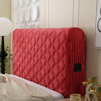 Generic Gesteppter dick gepolsterter Bettkopfteil Bezug Staubschutz aus Samt f&uuml;r Queen King Full Size Betten mit seitlicher Aufbewahrungstasche Dunkelrot 180c