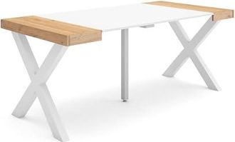 Skraut Home | Ausziehbarertisch | Multifunktionaler ausziehbarer | 180 | Für 8 Gäste | Massivholz Beine | Moderner Stil | Eiche und weiß