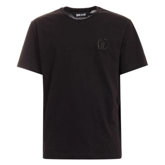 Just Cavalli Homme, Tops, Noir, Taille: XL Logo-Print T-Shirt